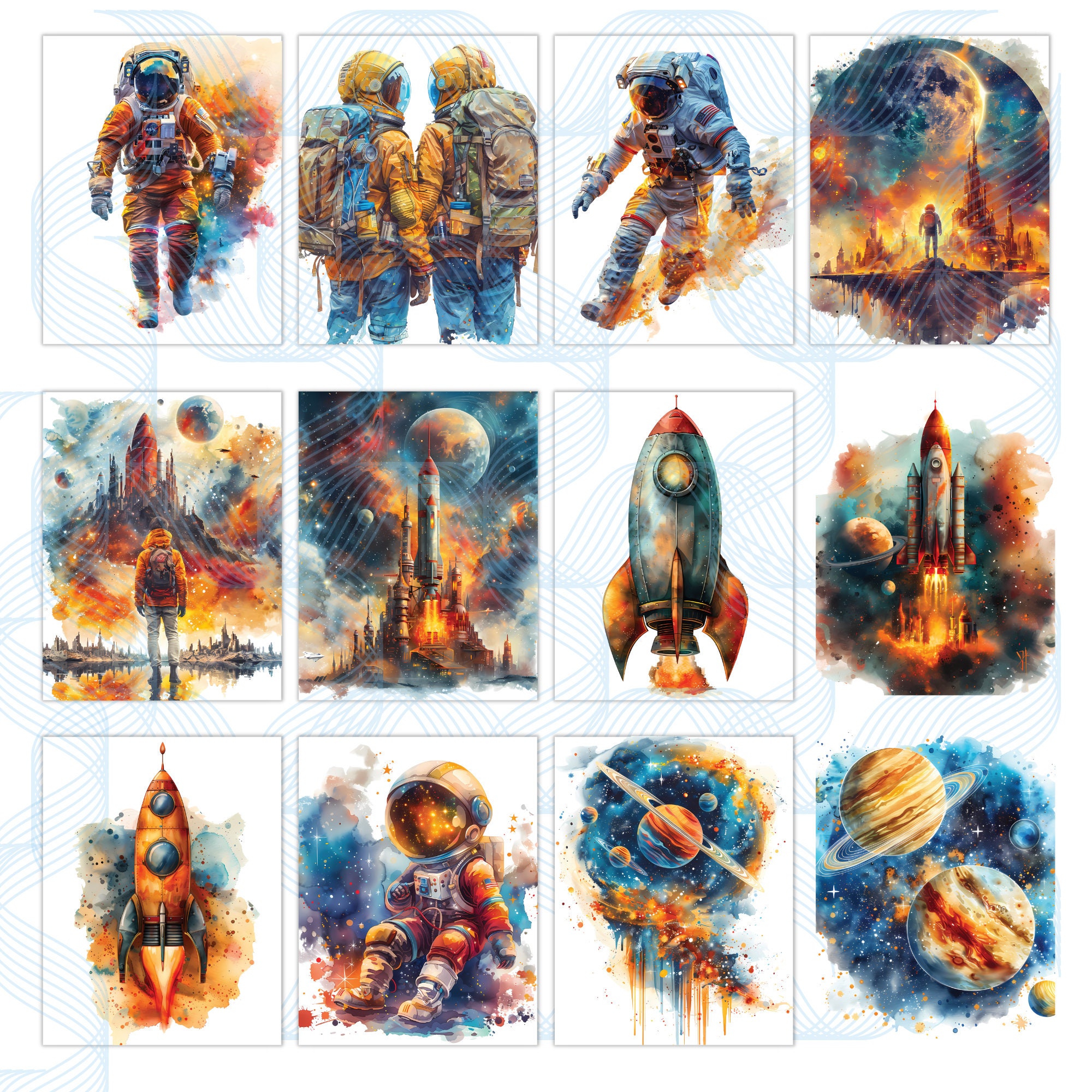 Watercolor Space Clipart Bundle, Astronaut Clipart, Astronaut Spaceship ...