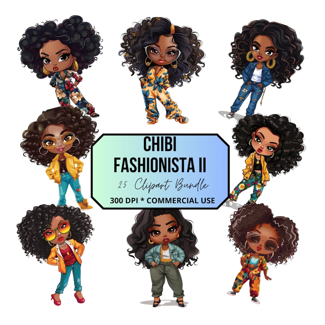 25 Chibi Black Girl Clipart,afro Girl Clipart, Fashion Girl Clipart ...