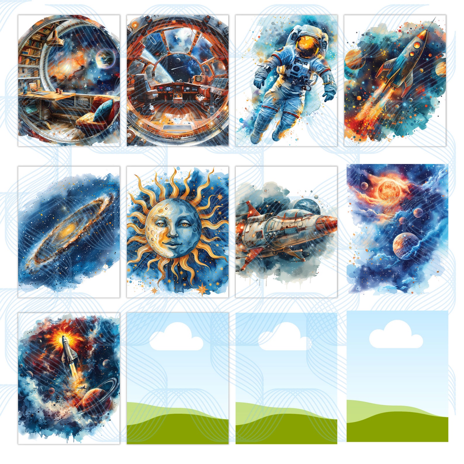 Watercolor Space Clipart Bundle, Astronaut Clipart, Astronaut Spaceship ...