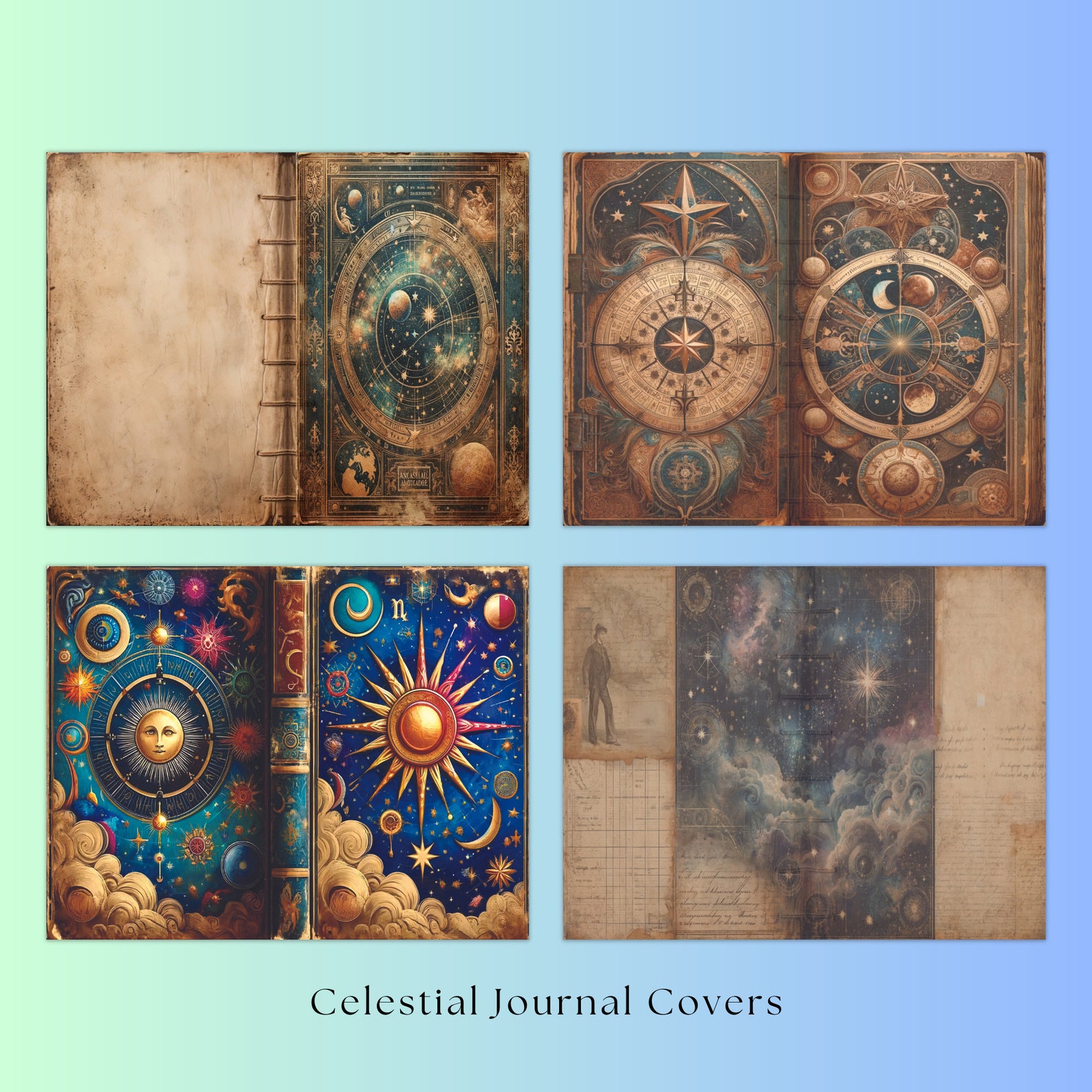 4 Celestial , Astronomy Junk Journal, Art Journal Covers, 300 Dpi for ...