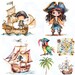 Cute Pirate Watercolor Clipart, Caribbean Clipart, Treasure Trove ...