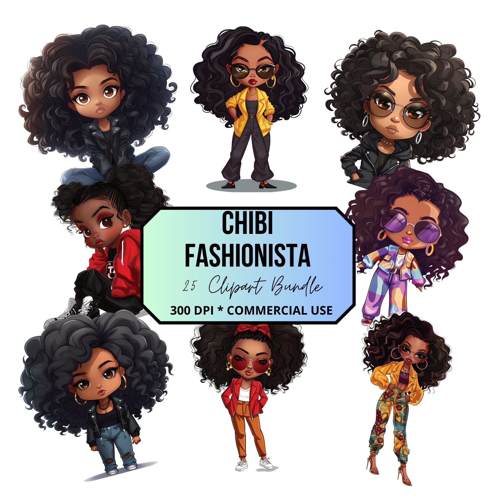 25 Chibi Black Girl Clipart,afro Girl Clipart, Fashion Girl Clipart ...