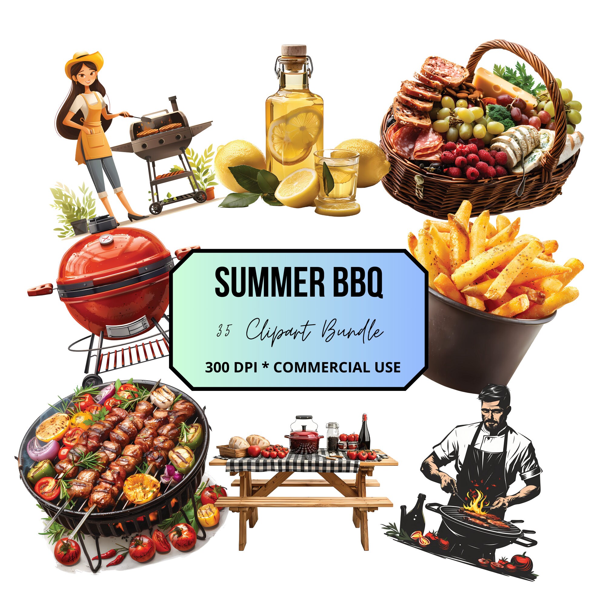 Barbecue Clipart, Summer Barbeque Graphics, BBQ Grill Party Essentials ...