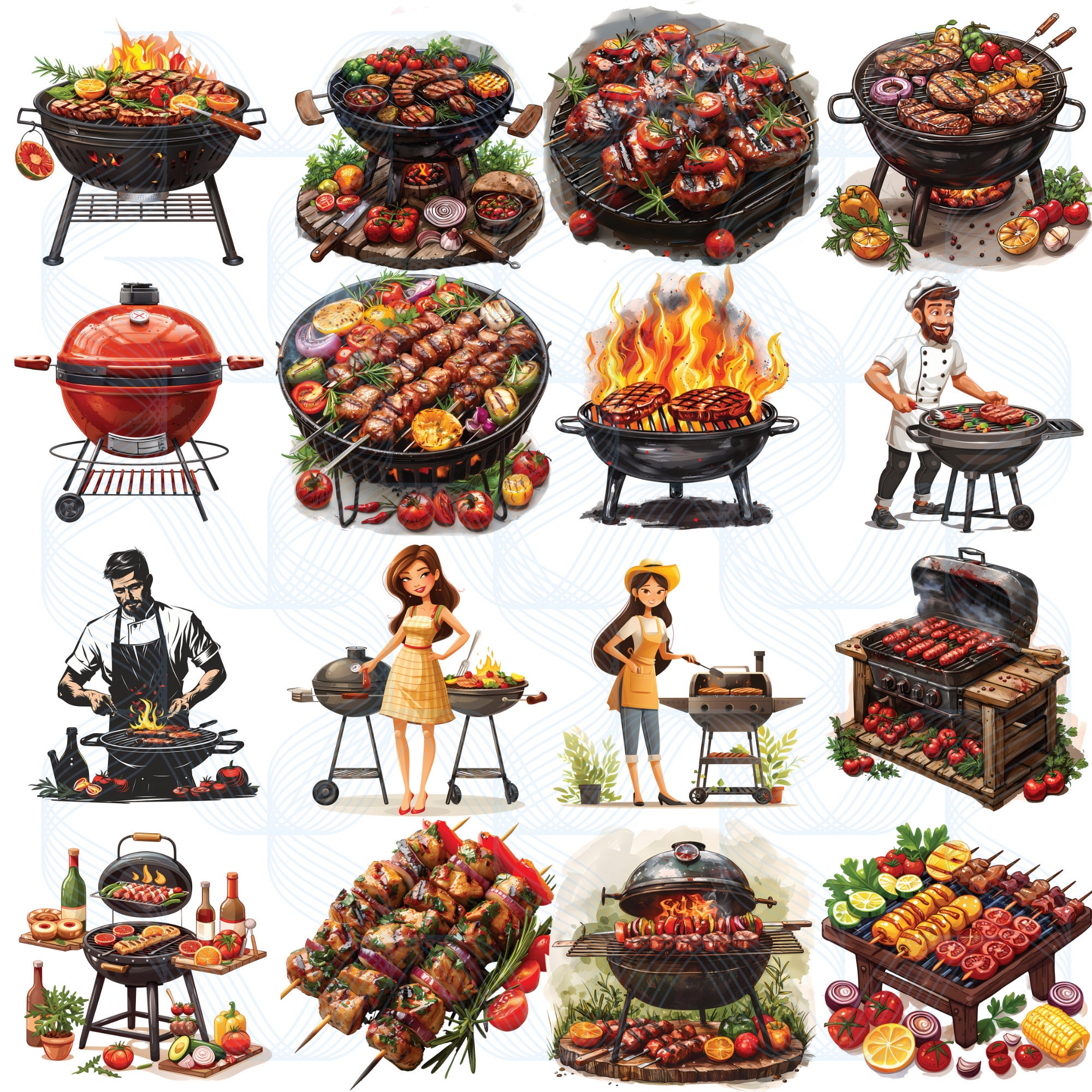 Barbecue Clipart, Summer Barbeque Graphics, BBQ Grill Party Essentials ...