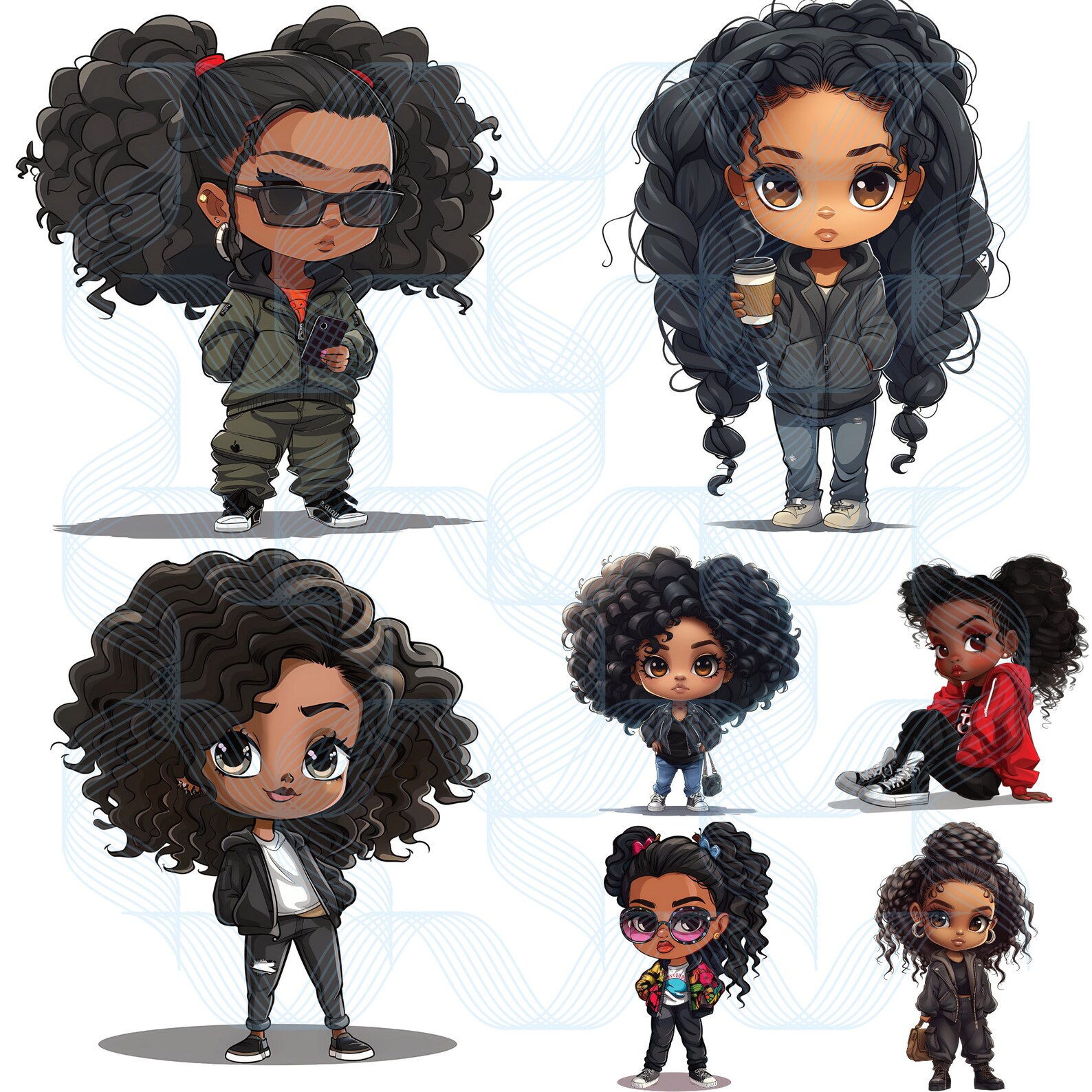 25 Chibi Black Girl Clipart,afro Girl Clipart, Fashion Girl Clipart ...