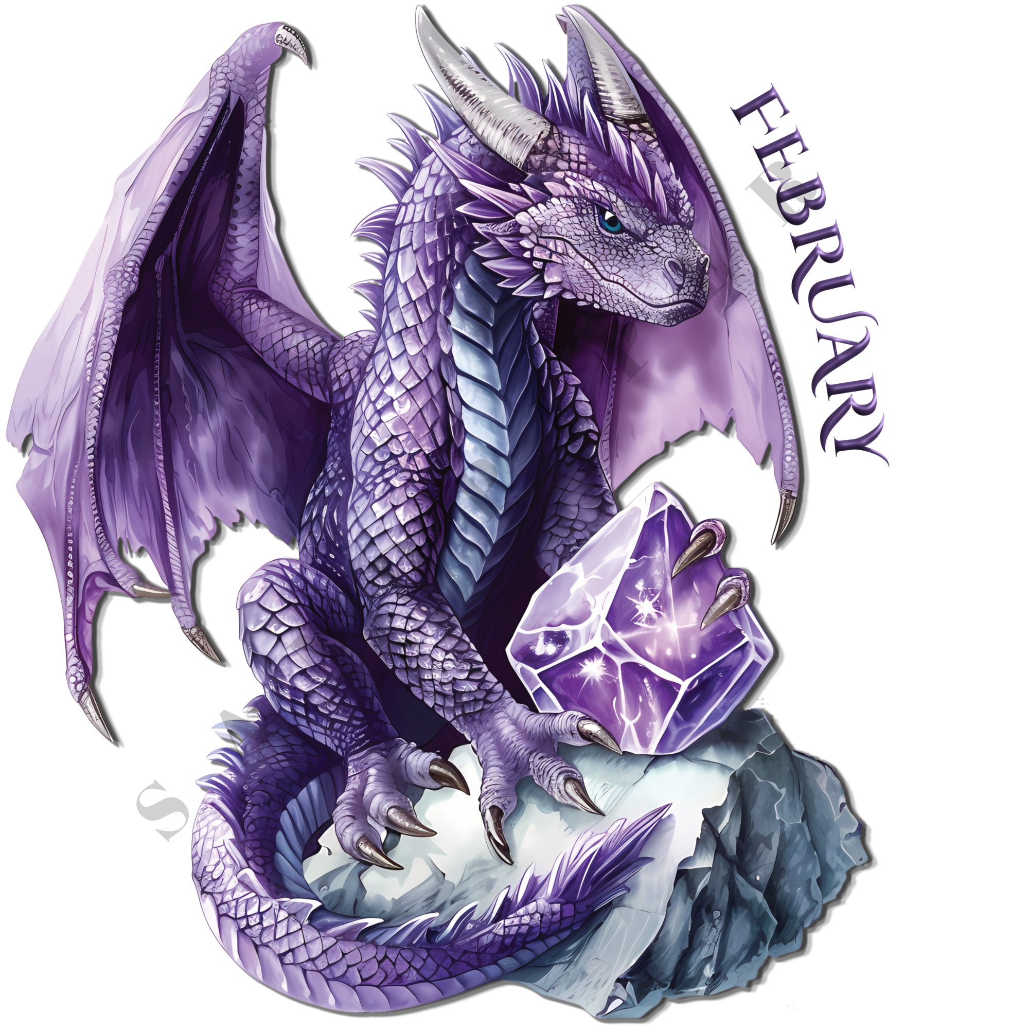 February Dragon Birthstone Clipart Watercolor Birthday Gemstones ...