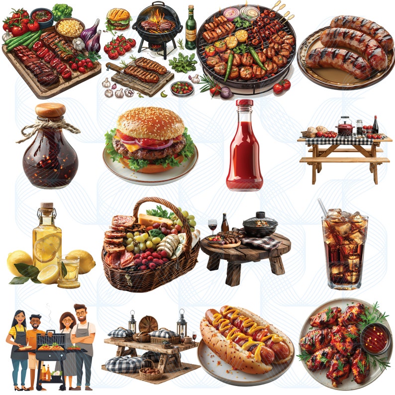 Barbecue Clipart, Summer Barbeque Graphics, BBQ Grill Party Essentials ...