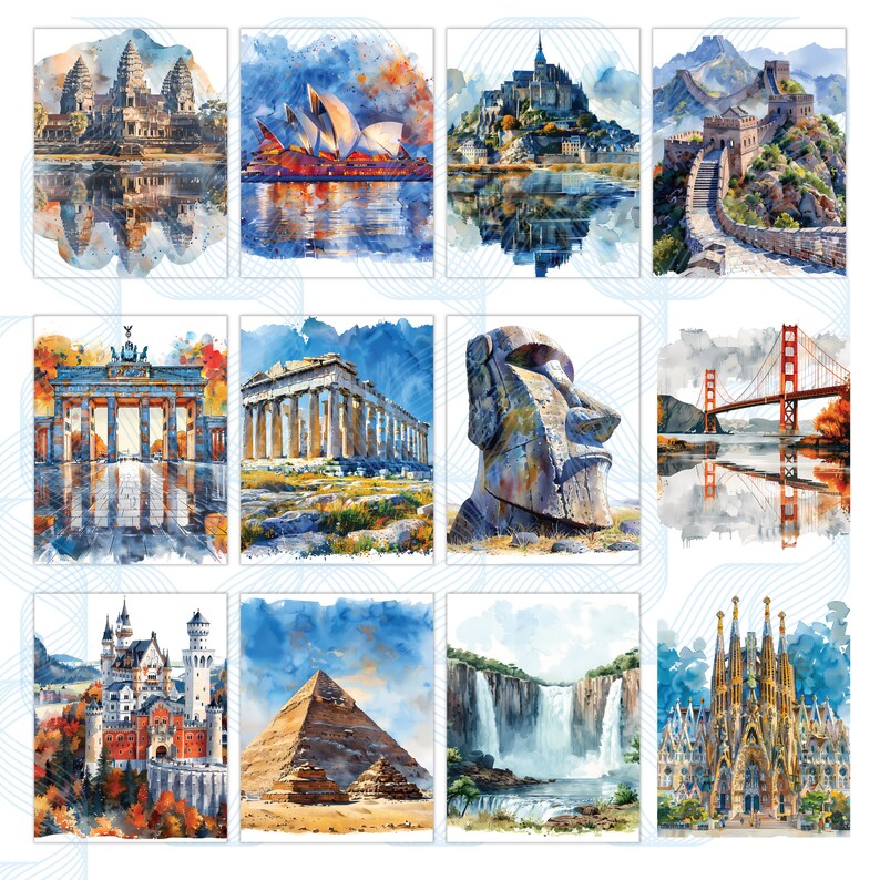 TRAVEL & LANDMARKS - 35 Watercolor Clip Arts, Commercial Use, Italy ...