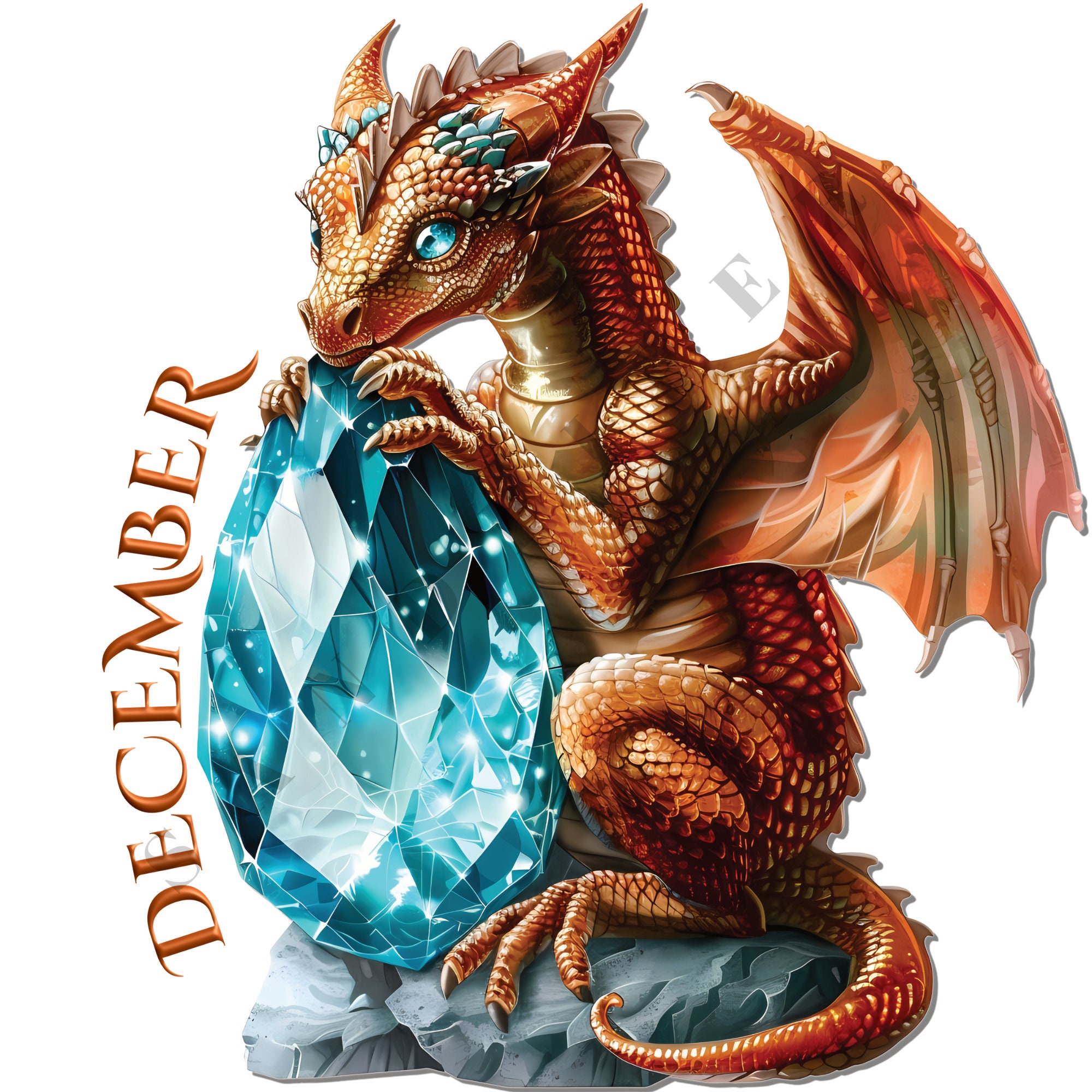 December Dragon Birthstone Clipart Watercolor Birthday Gemstones ...