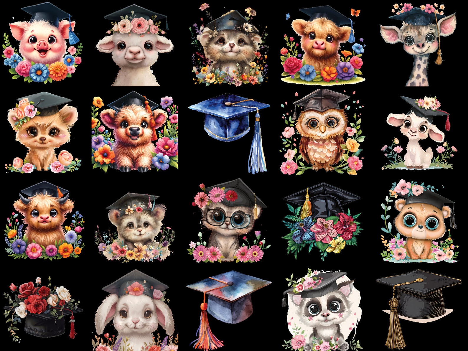 Graduation Animals Clipart, Watercolor Cute Academic Celebration ...