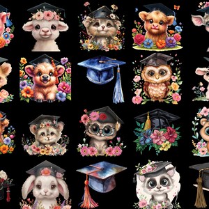 Graduation Animals Clipart, Watercolor Cute Academic Celebration ...