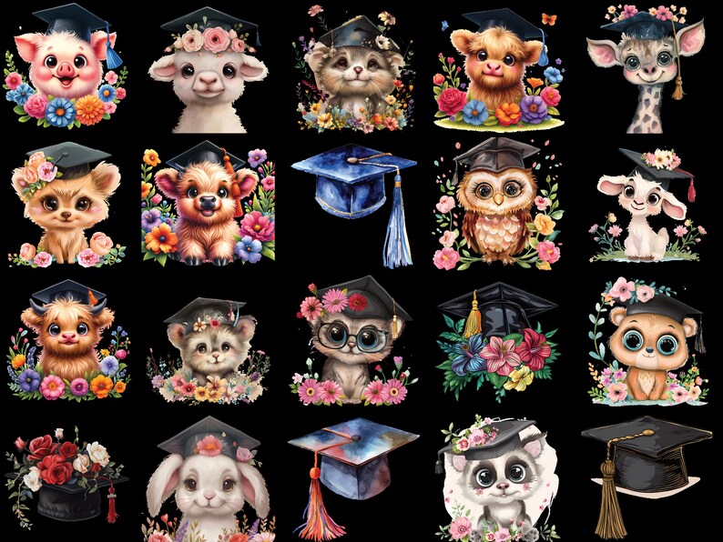 Graduation Animals Clipart, Watercolor Cute Academic Celebration ...