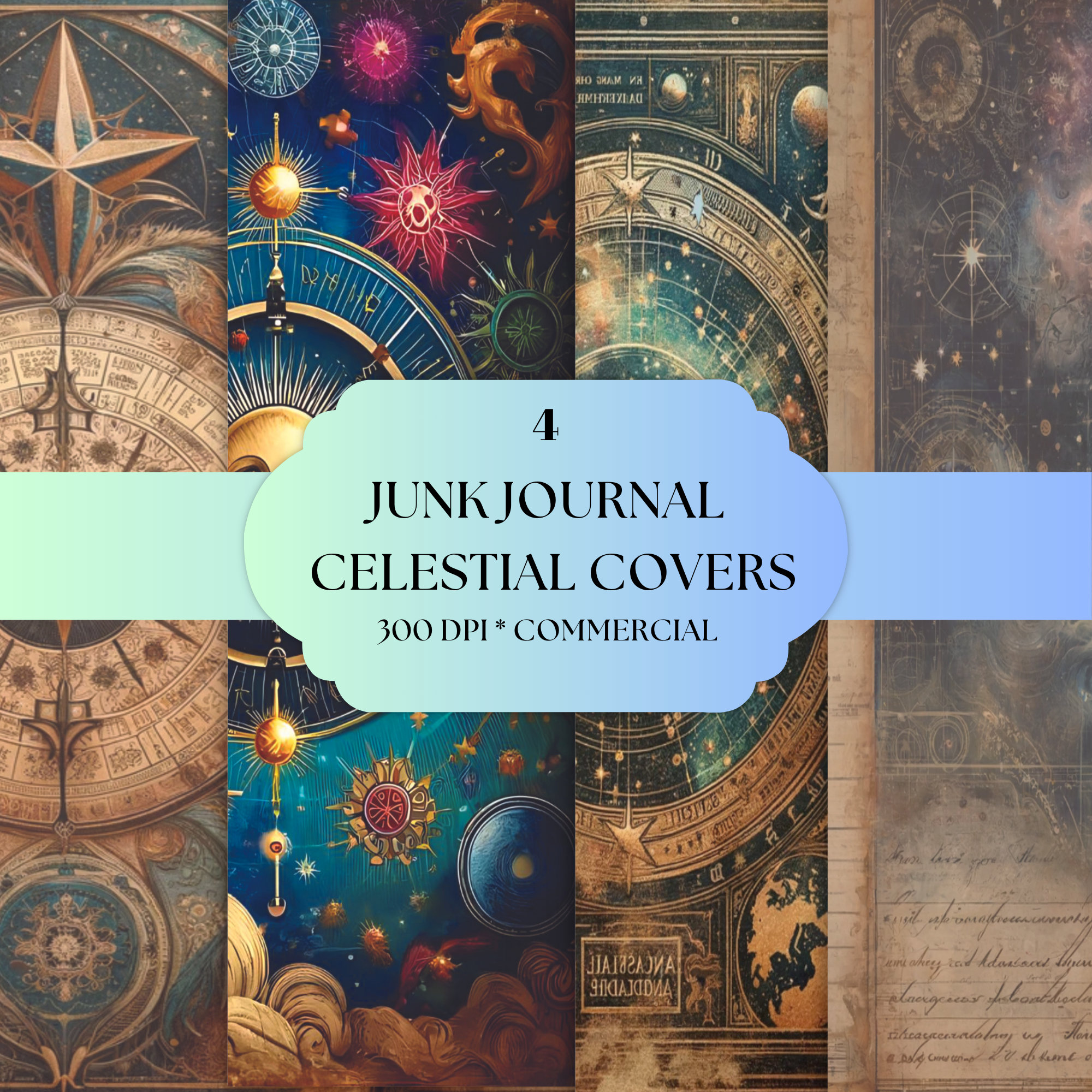 4 Celestial , Astronomy Junk Journal, Art Journal Covers, 300 Dpi for ...