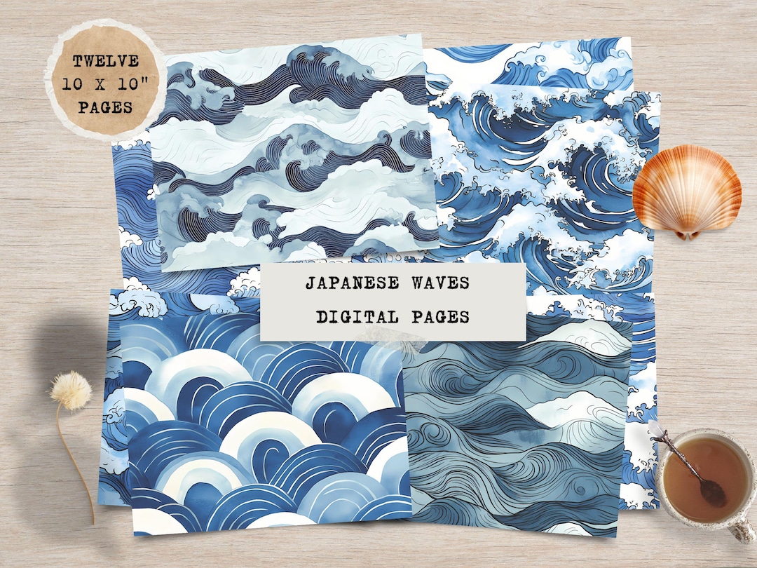 Japanese Waves Digital Paper, Seamless, Pattern, Seawaves Digital ...