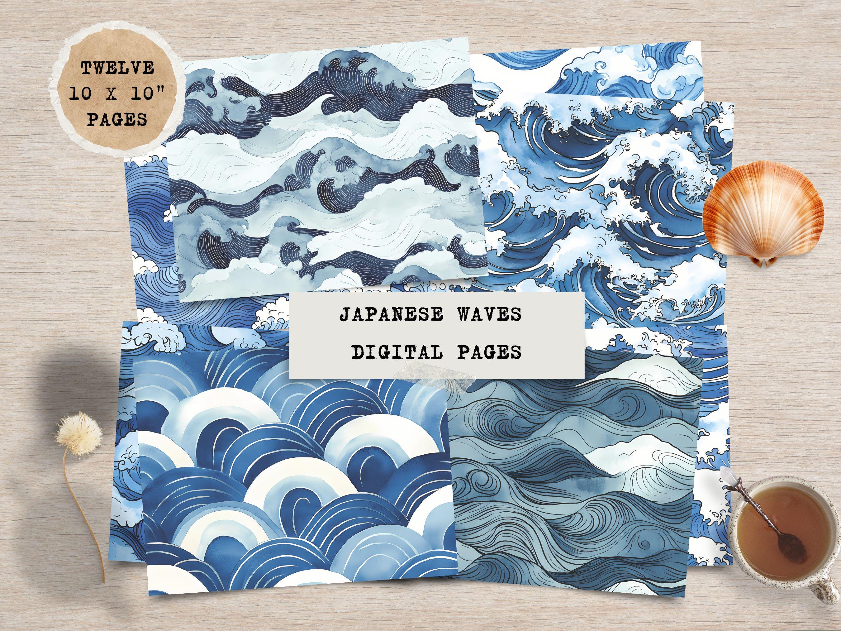 Japanese Waves Digital Paper, Seamless, Pattern, Seawaves Digital ...