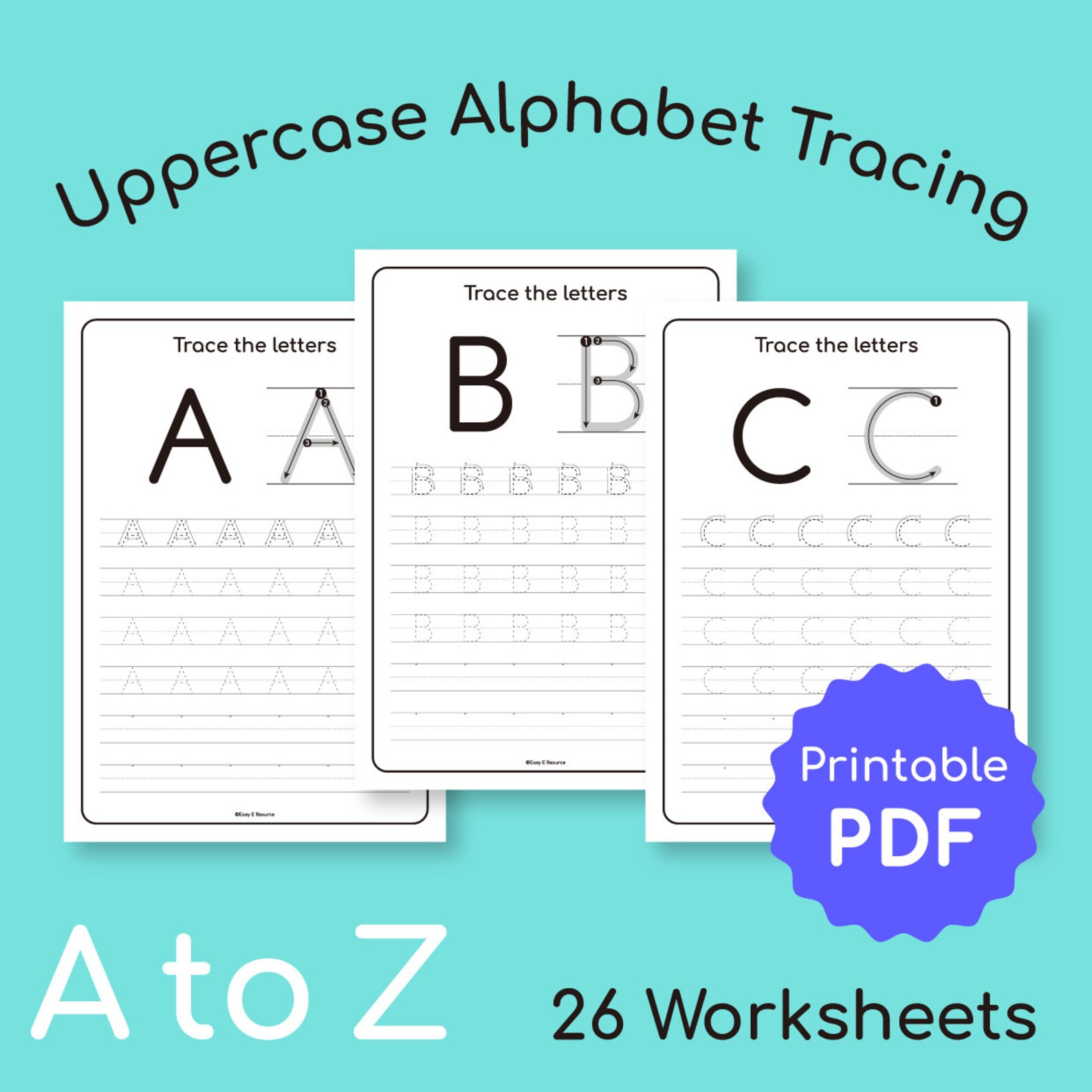 26 Printable Uppercase Alphabet Tracing Worksheets for Preschool ...