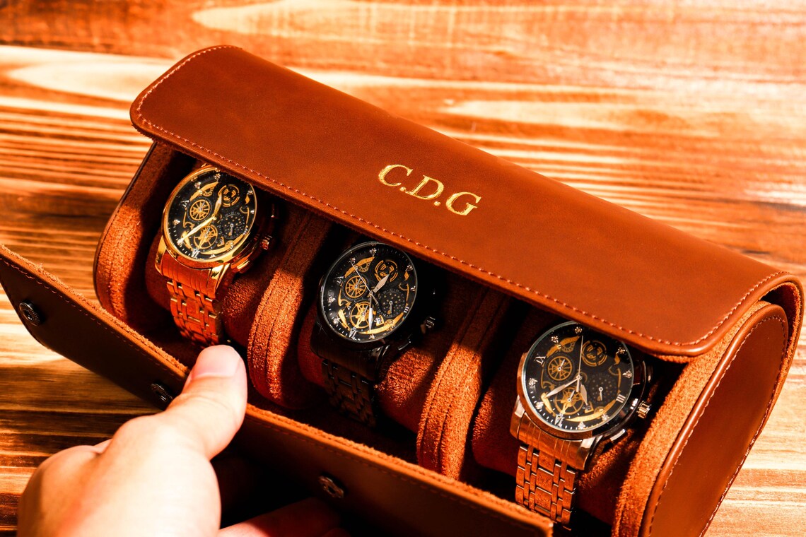Luxury Black Leather Watch Roll, Personalized Leather Watch Case ...
