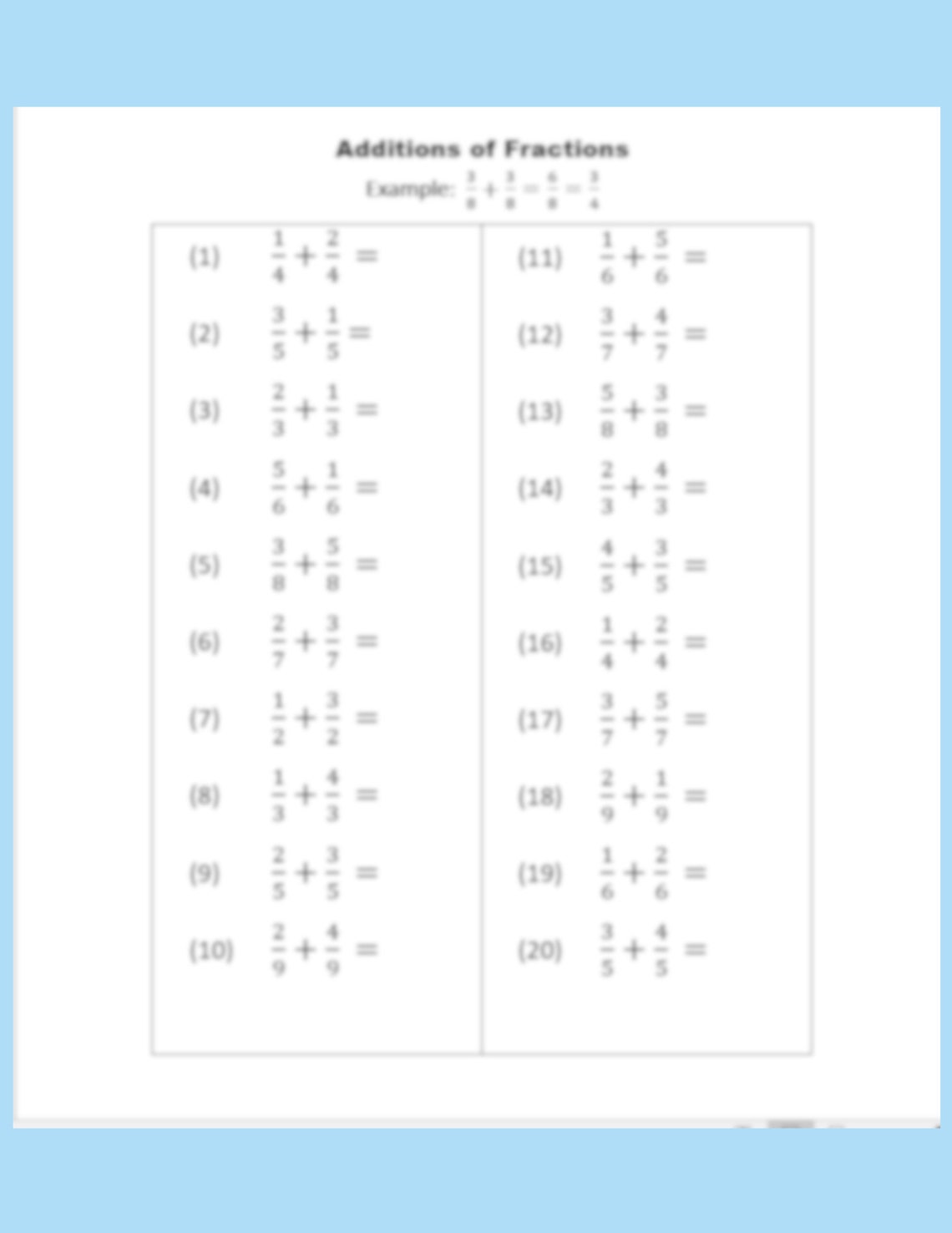 Printable Math Worksheet Fractions Homeschool Worksheet Grade 6 Grade 7 ...
