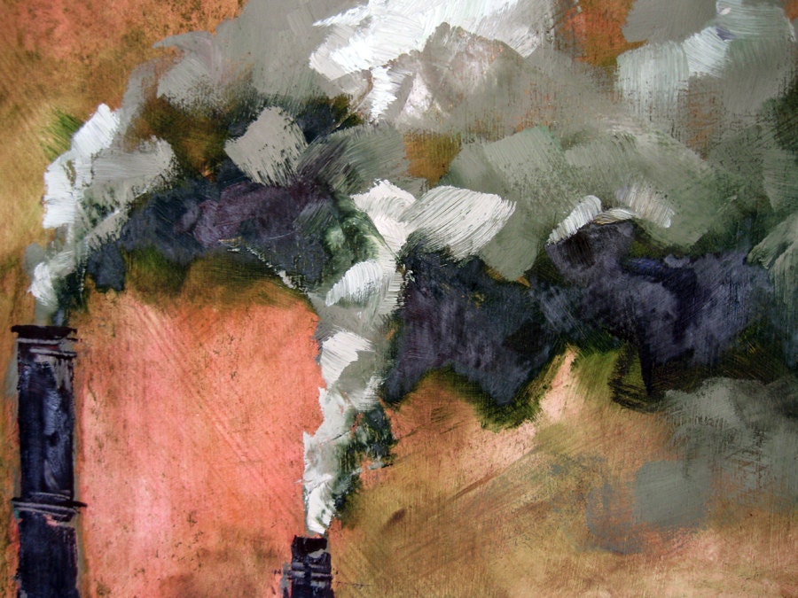 Acrylic Painting, Smoke Stacks - Fine Art Print - Urban Cityscape ...