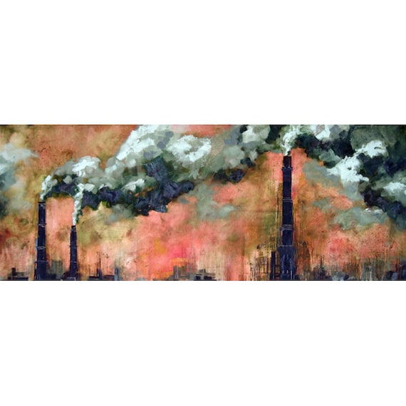 Acrylic Painting Smoke Stacks Fine Art Print Urban - Etsy