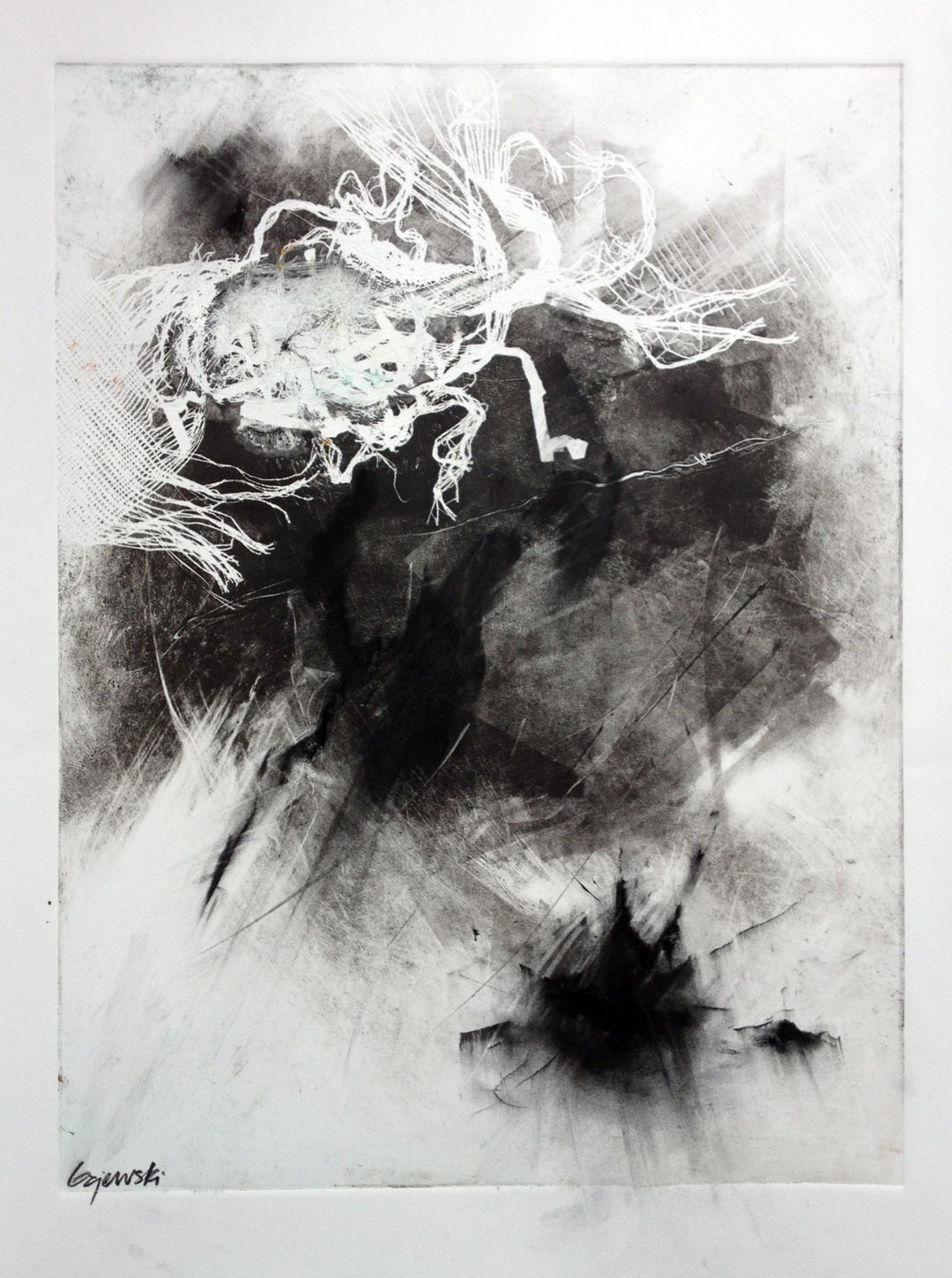 Abstract, Drawing, Charcoal - Fine Art Print - Dendrite VII - Monotype ...