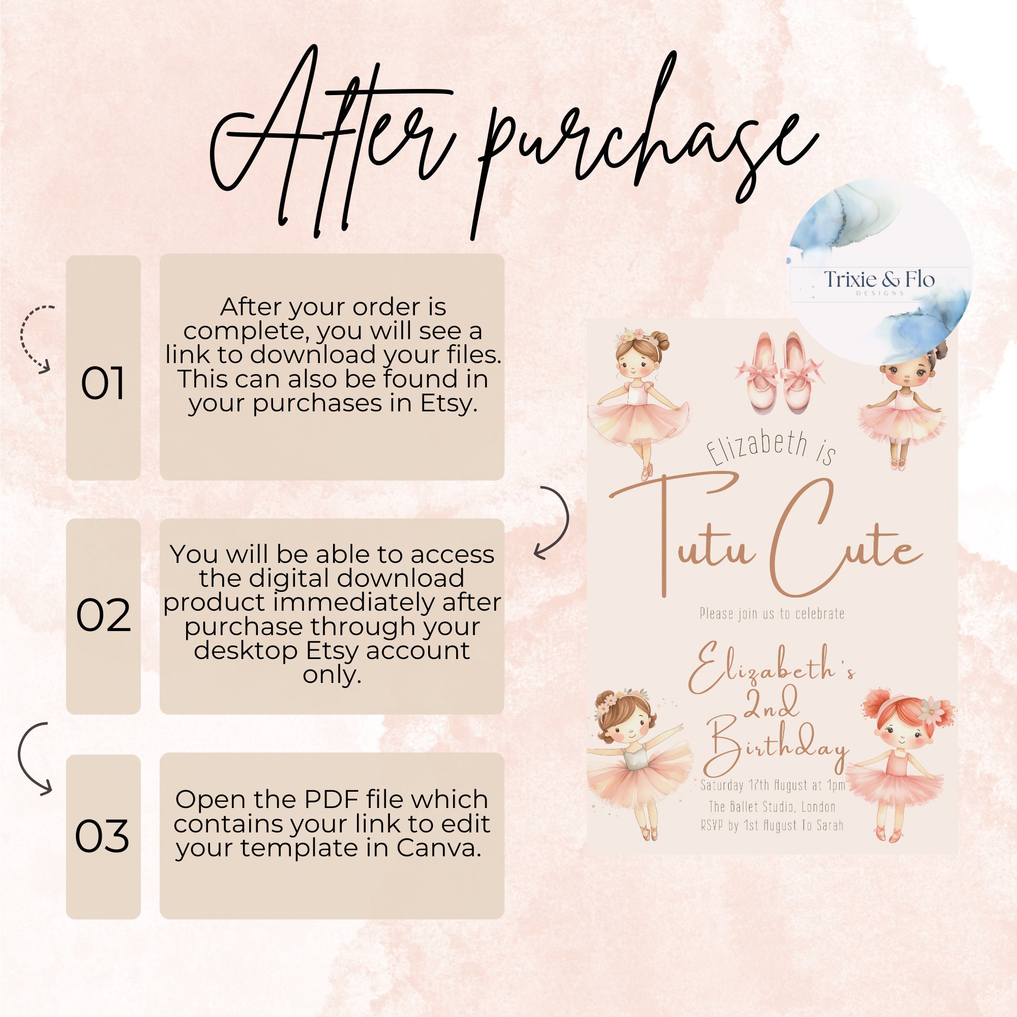 Editable Tutu Cute 2nd Birthday Invitation Template - Watercolor ...