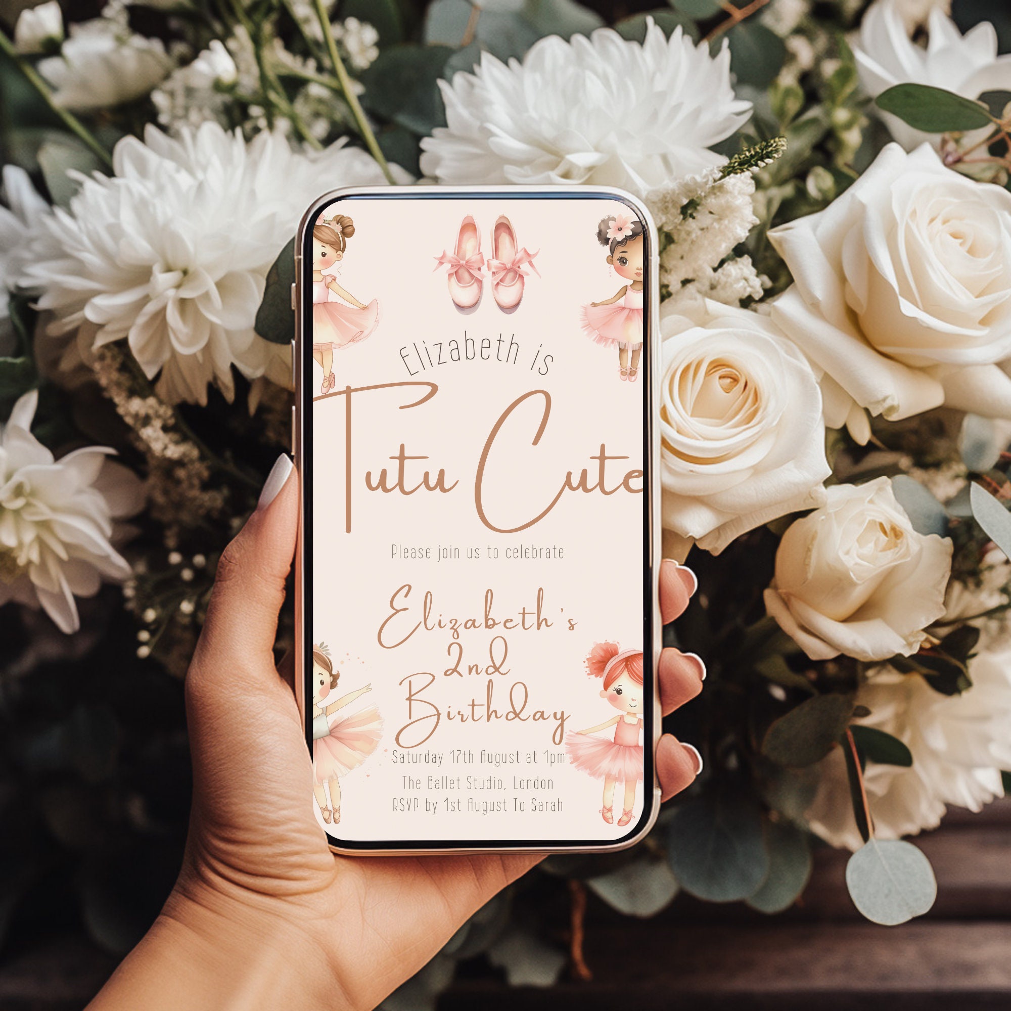 Editable Tutu Cute 2nd Birthday Invitation Template - Watercolor ...