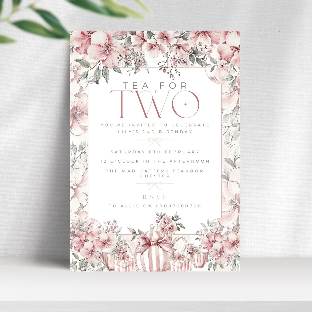 Tea for Two Birthday Invite - 2nd Party Vintage Invitation ...
