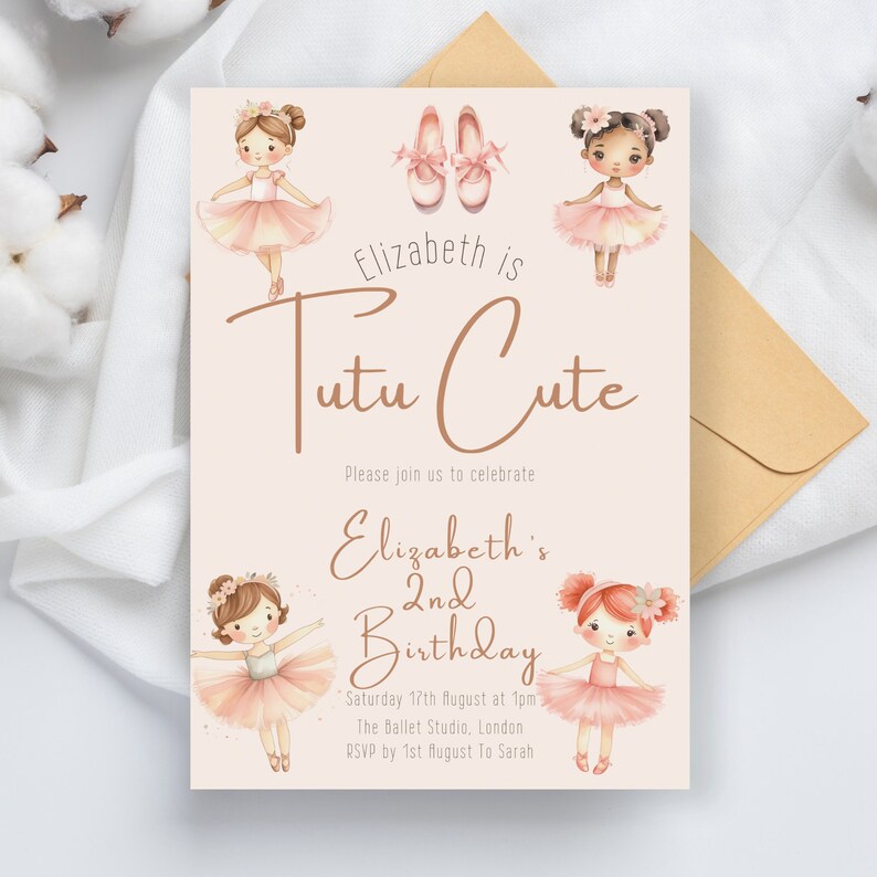 Editable Tutu Cute 2nd Birthday Invitation Template - Watercolor ...