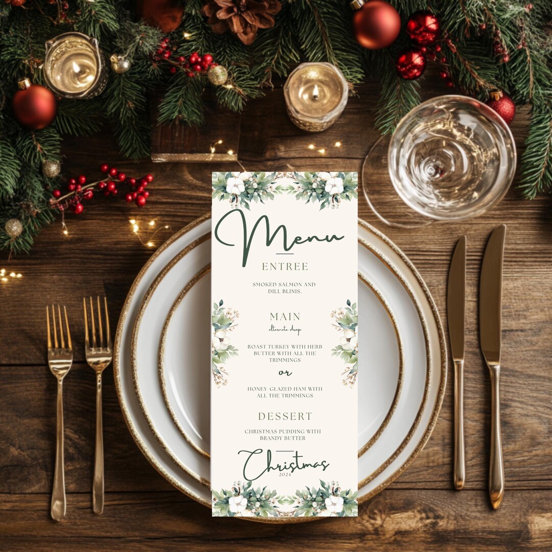 Green Christmas Tree Menu Card: Editable Holiday Dinner (digital ...