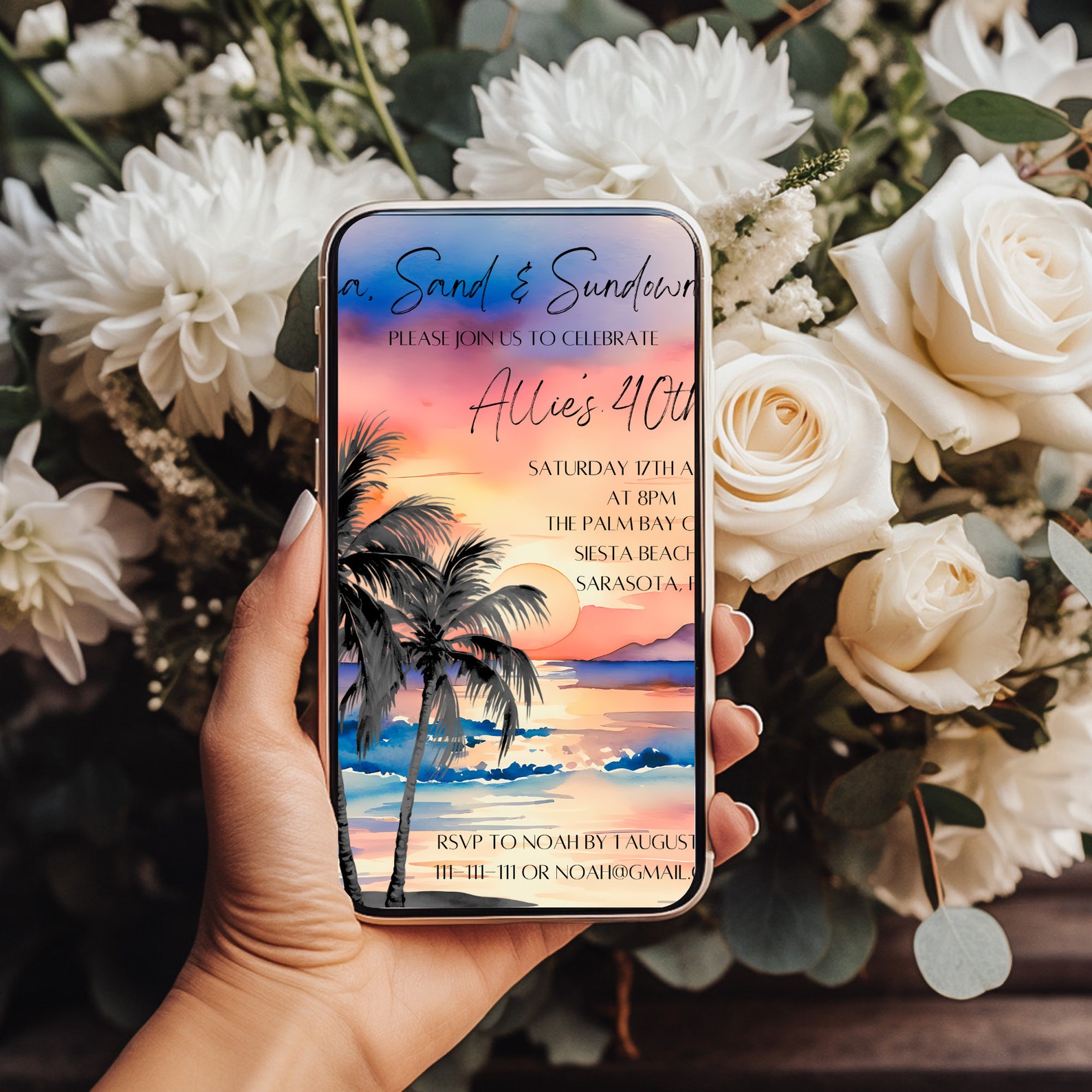 Editable 'sea, Sand & Sundowners' Birthday Party Invitation | 5x7 Canva ...