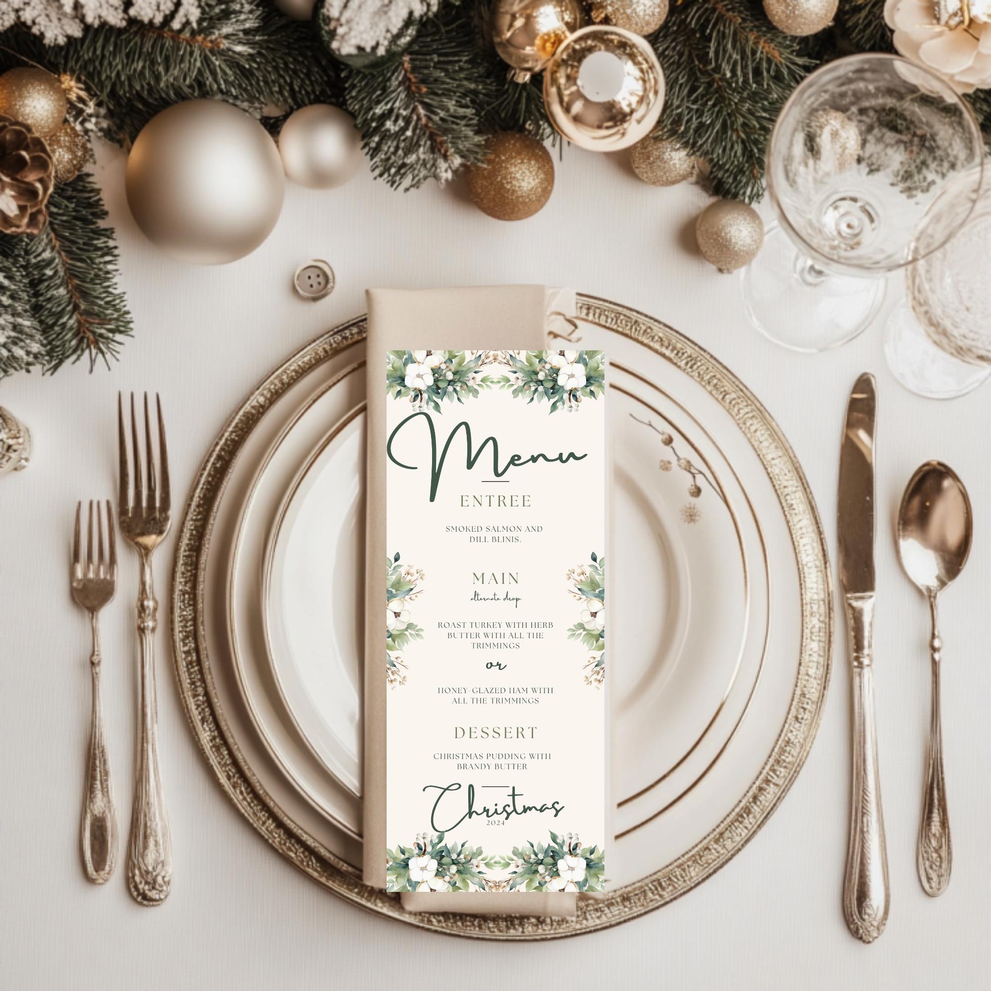 Green Christmas Tree Menu Card: Editable Holiday Dinner (digital ...