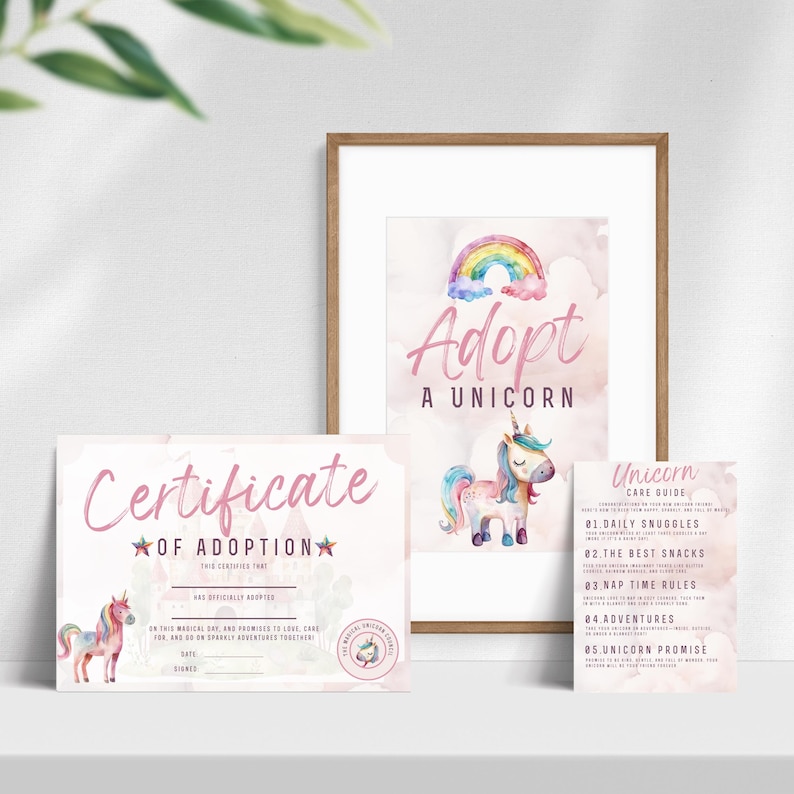 Adopt a Unicorn Printable Party Set – Instant Download | Pink Birthday ...