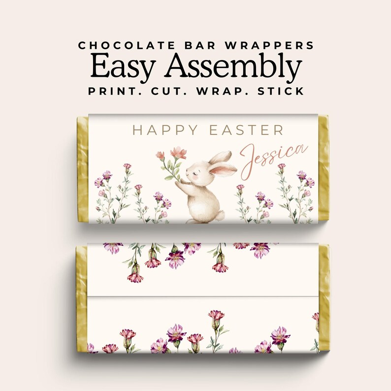Bunny Floral Easter Chocolate Bar Wrapper Template: Editable Canva ...