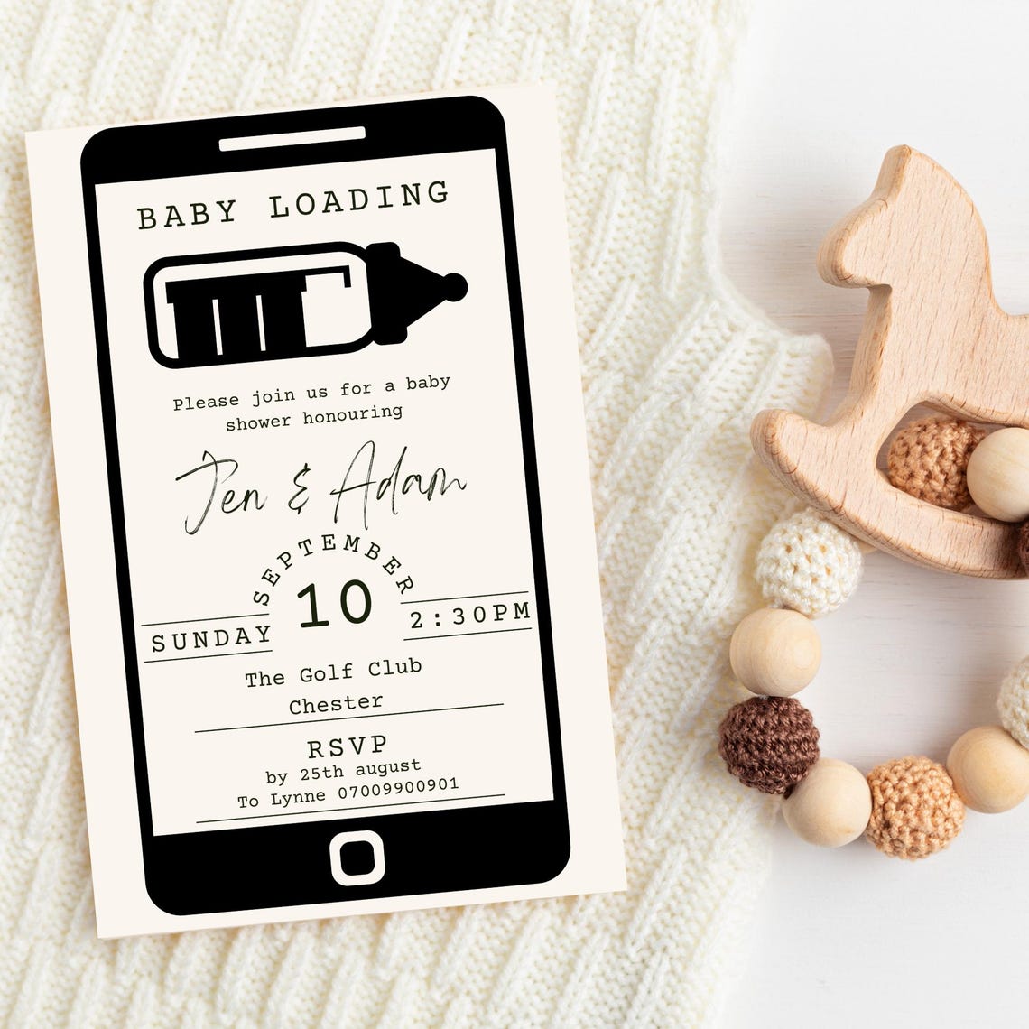Editable Baby Shower Invitation | Minimal, Phone, Baby Loading, Neutral ...
