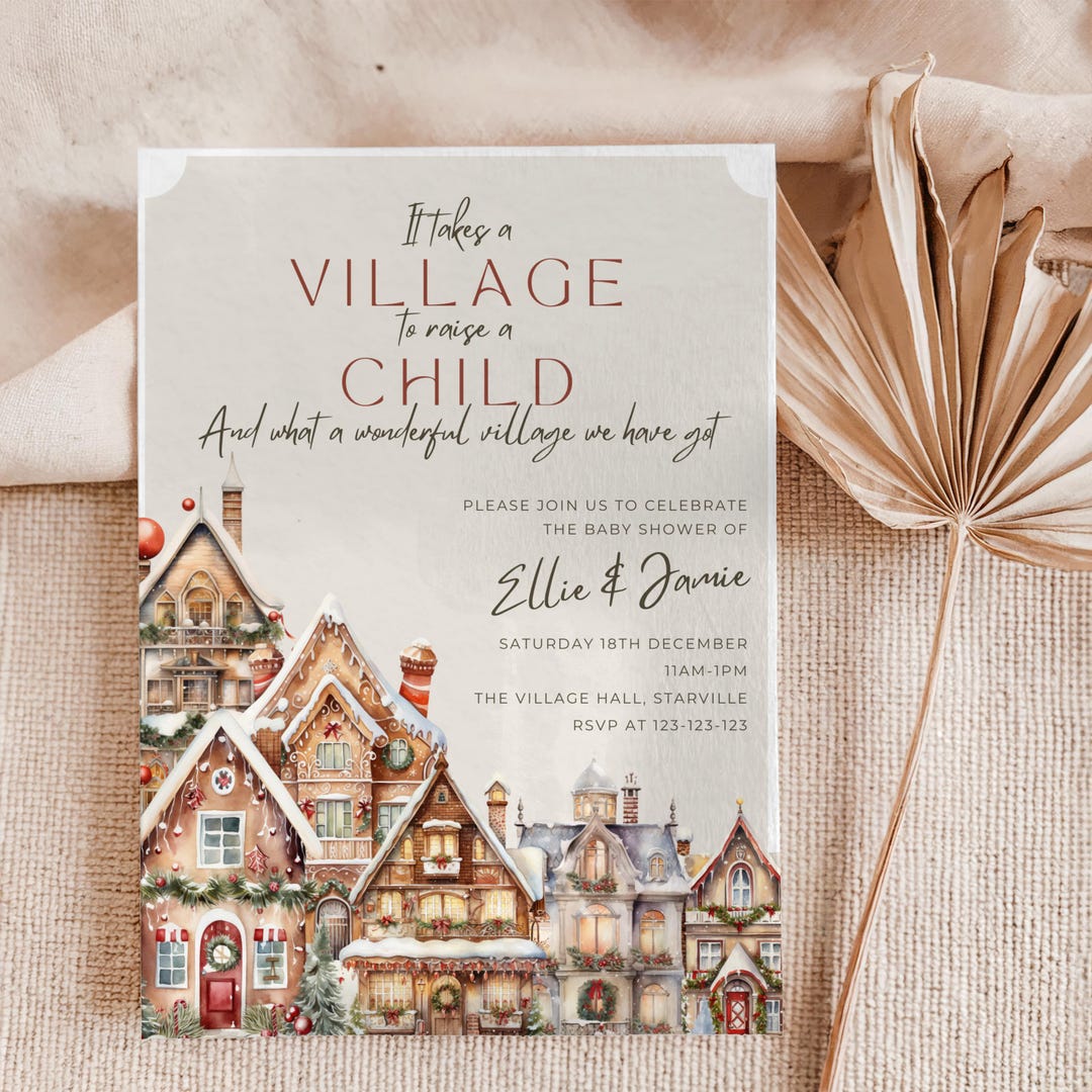 It Takes a Village Baby Shower Invitation, Editable Winter Invite ...