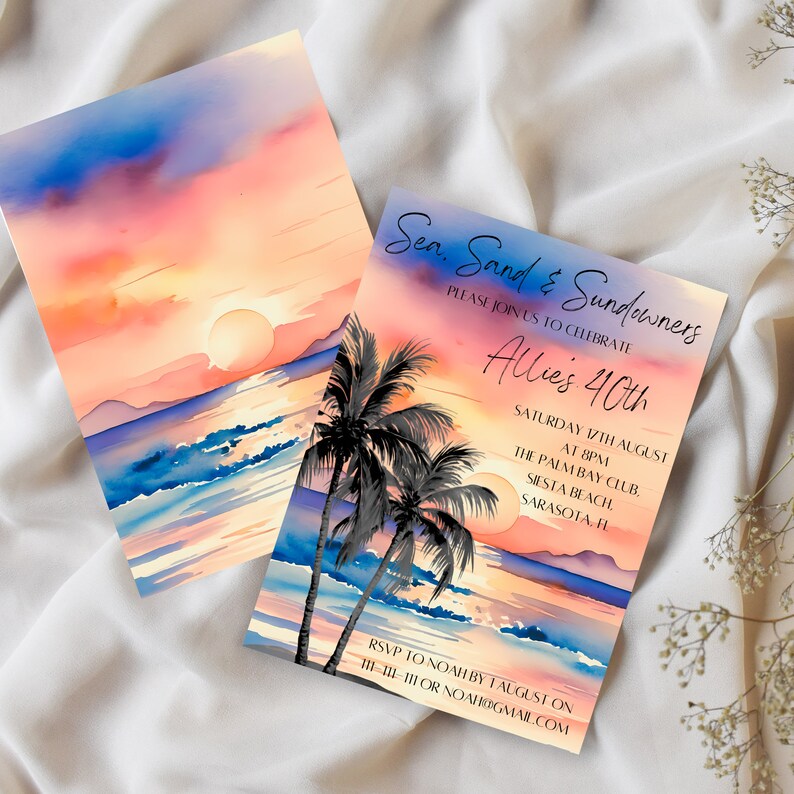 Editable 'sea, Sand & Sundowners' Birthday Party Invitation | 5x7 Canva ...