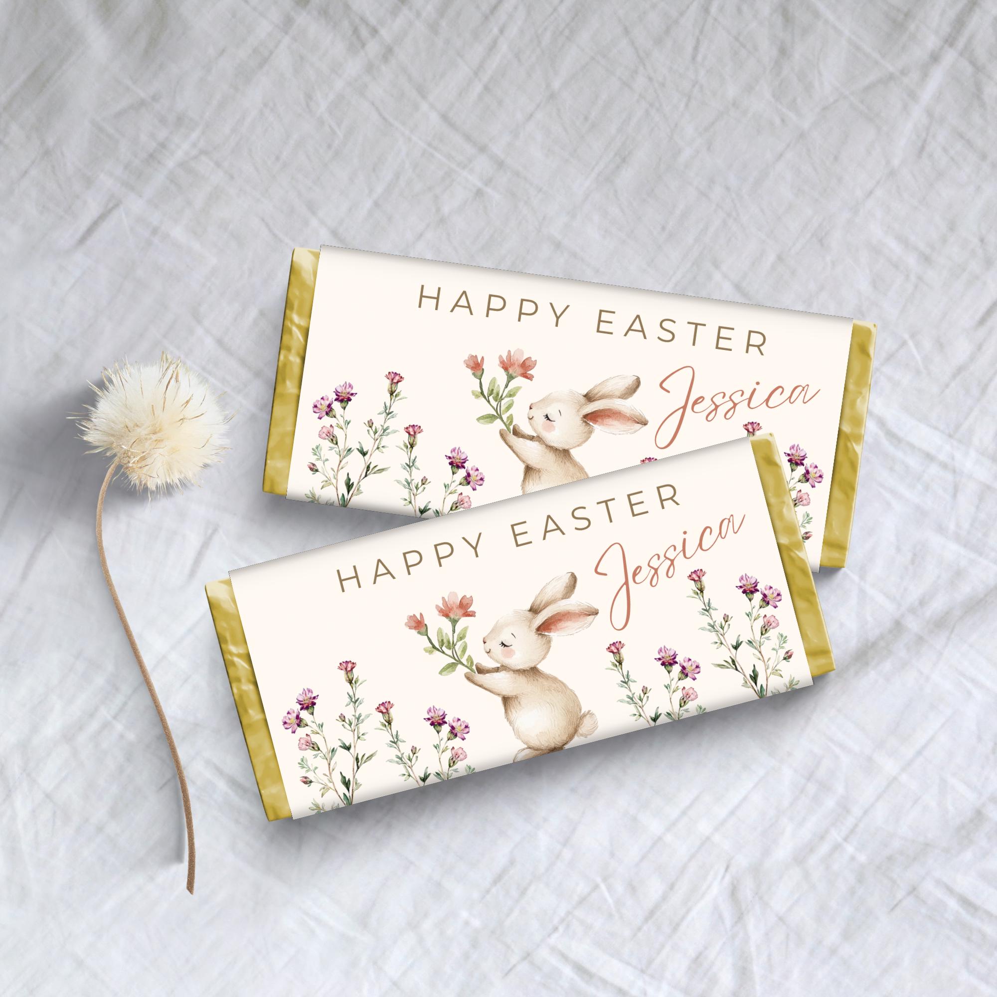 Bunny Floral Easter Chocolate Bar Wrapper Template: Editable Canva ...
