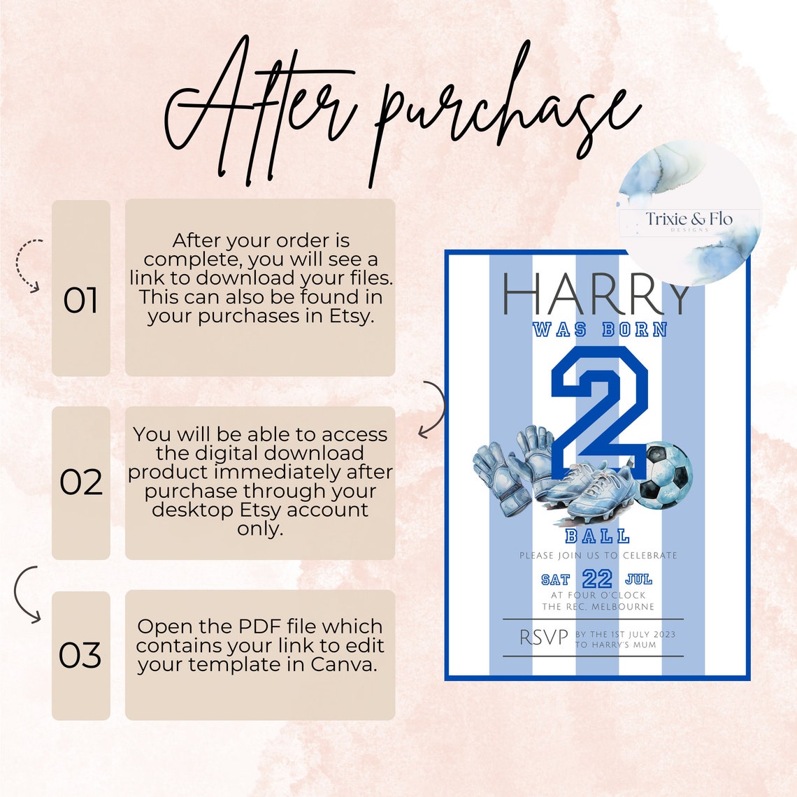 Football, Soccer, Born 2 Ball 2nd Birthday Invitation - Blue, Stripe ...