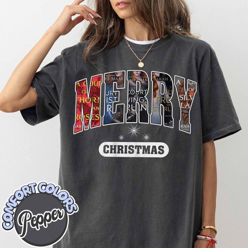 Acotar Merry Christmas Comfort Colors Shirt, Retro Xmas Shirt, Dark ...