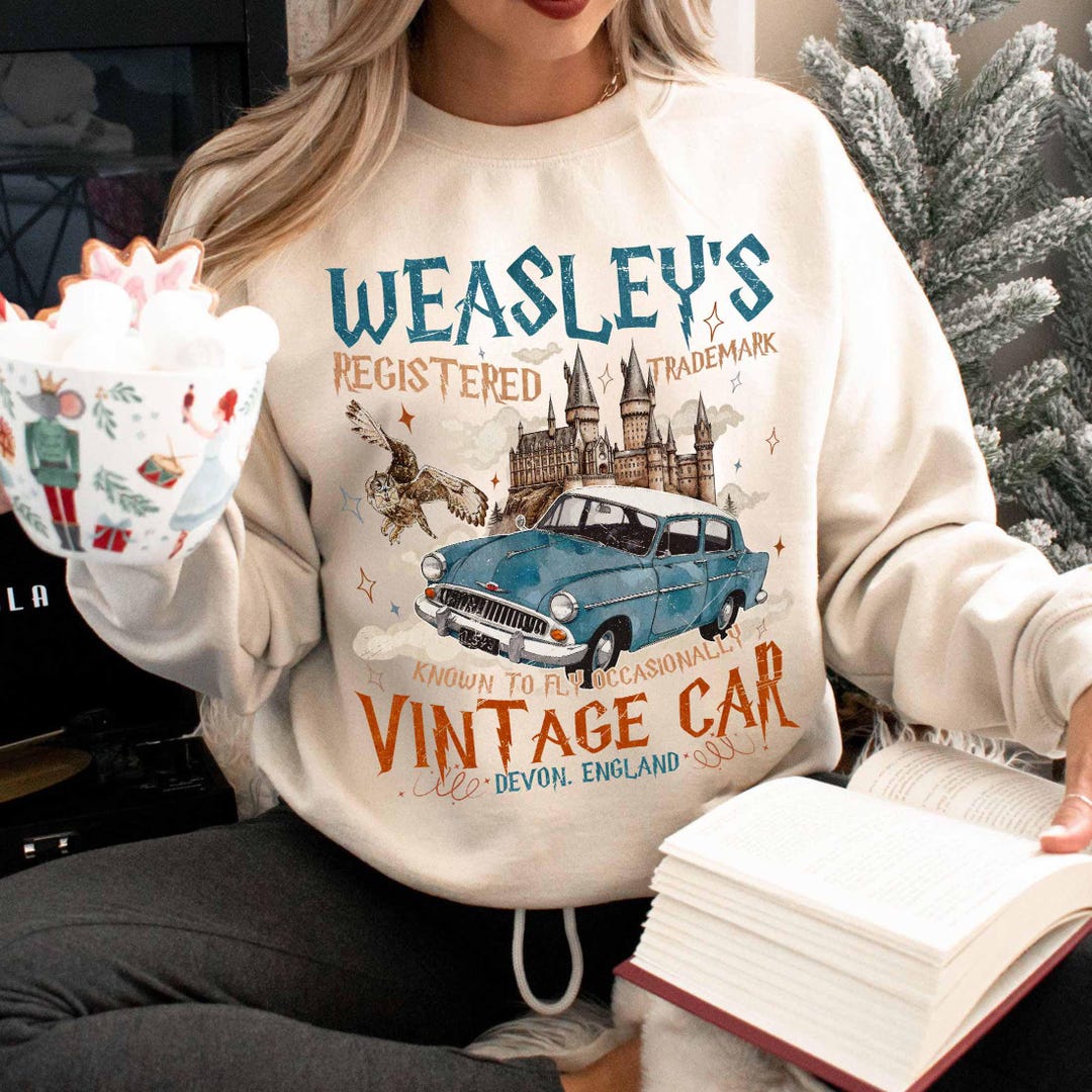 Wizard Flying Car Sweatshirt, Vintage Style Weasley Car Sweatshirt ...