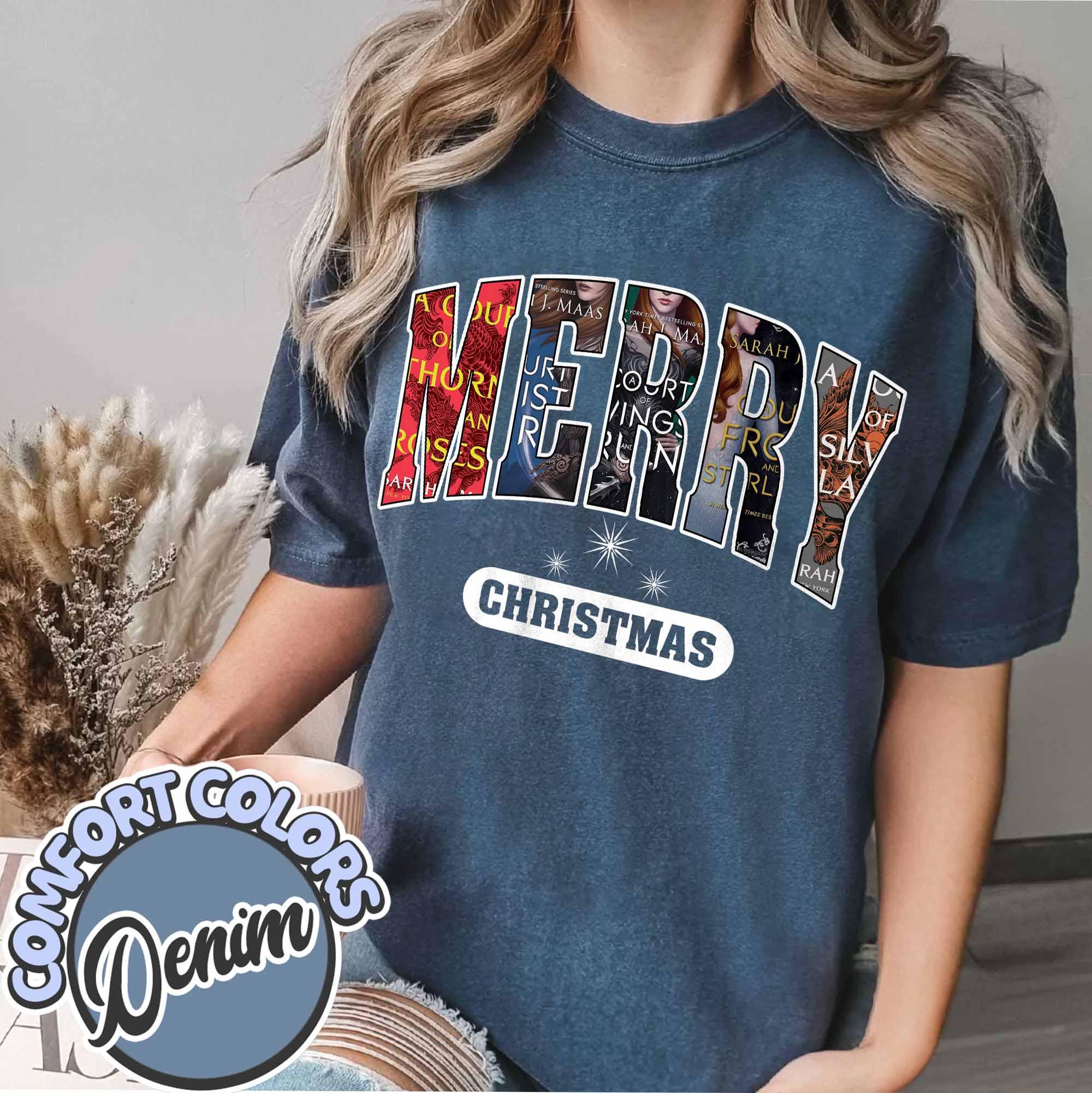 Acotar Merry Christmas Comfort Colors Shirt, Retro Xmas Shirt, Dark ...