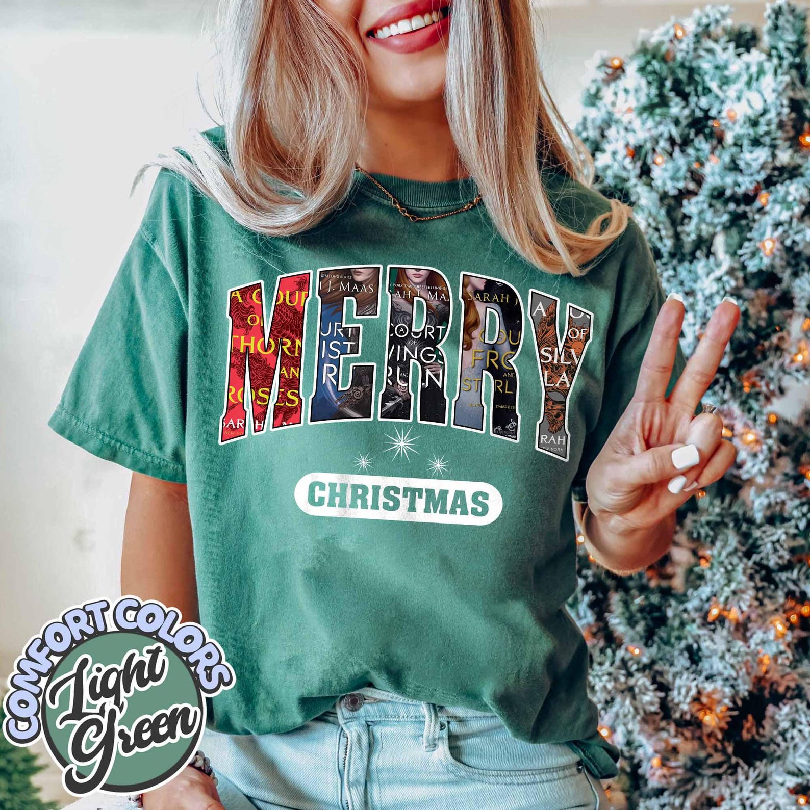 Acotar Merry Christmas Comfort Colors Shirt, Retro Xmas Shirt, Dark ...