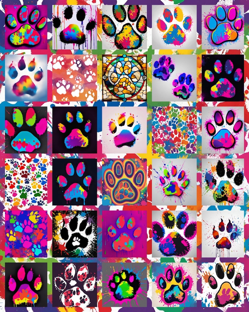 DIGITAL DOWNLOAD BUNDLE Neon Paw Prints Graphics Design Background ...