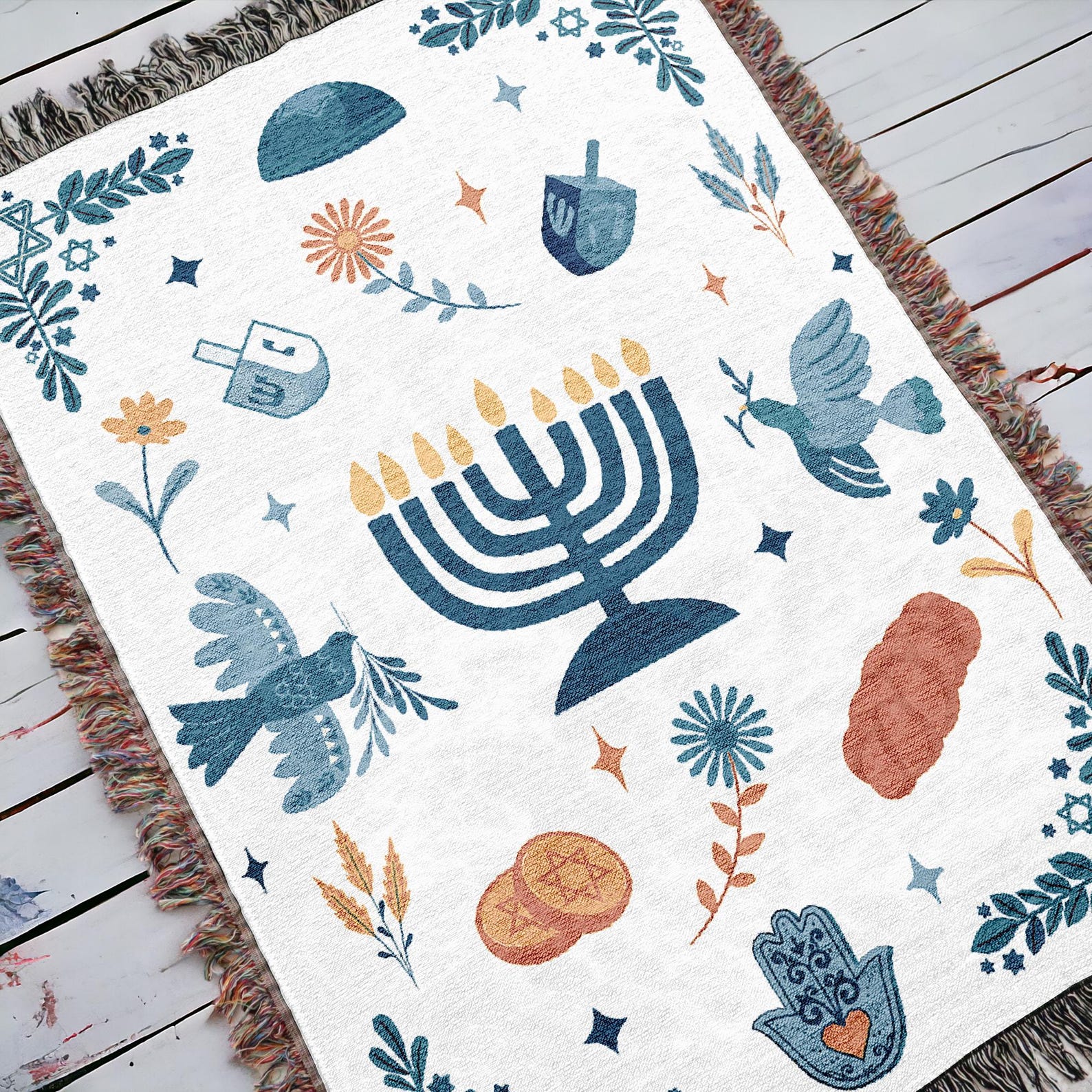 Hanukkah Woven Menorah Blanket | Jewish Wedding Gift | Jewish Home ...