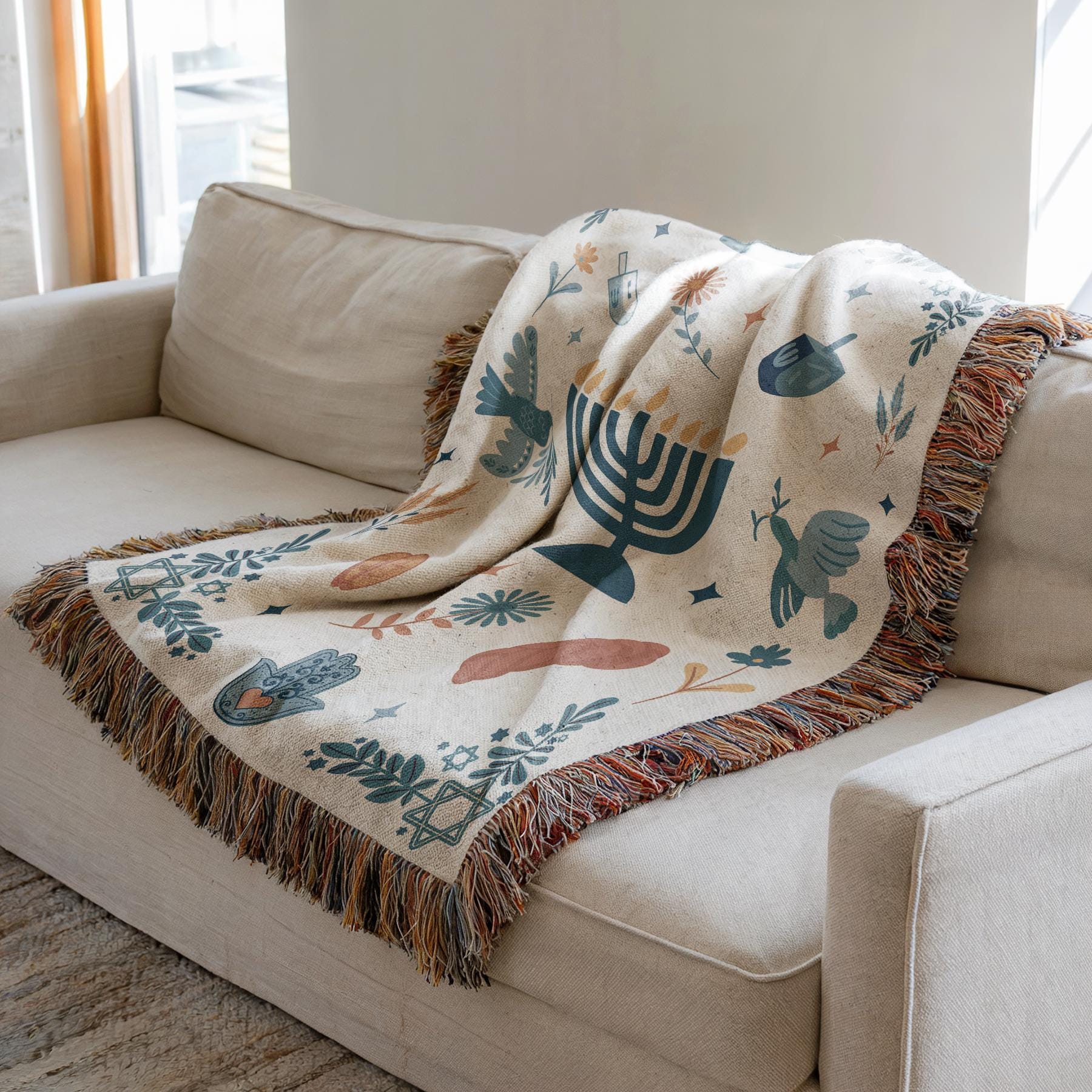 Hanukkah Woven Menorah Blanket | Jewish Wedding Gift | Jewish Home ...