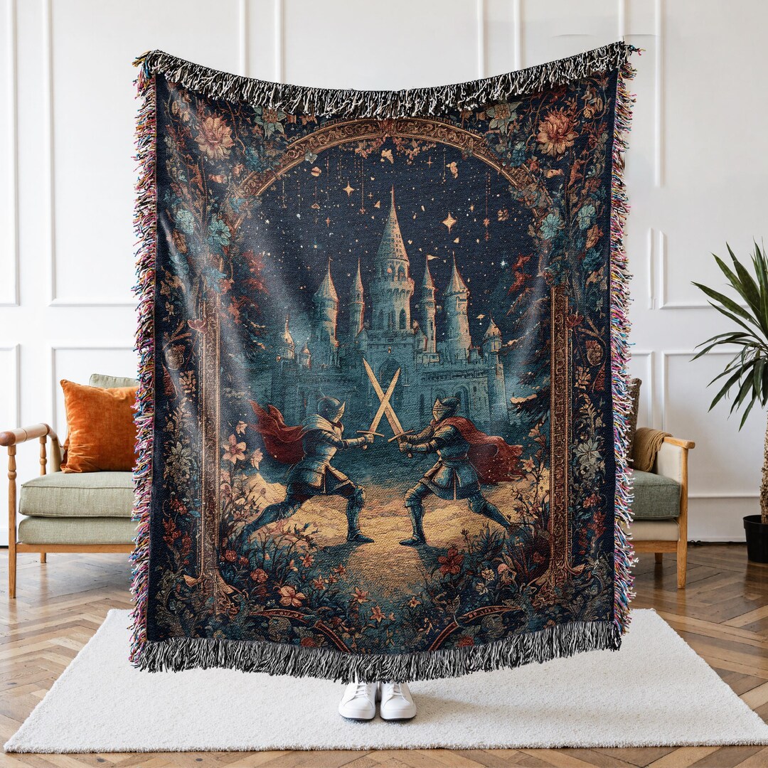 Knight Blanket Woven Decorative Throw: Medieval Fantasy Romance ...