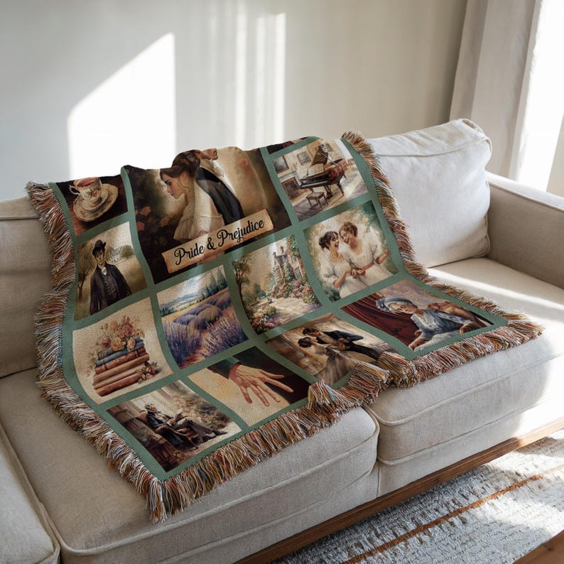 Pride and Prejudice Woven Throw Blanket, Mr Darcy Reading Nook Tapestry ...