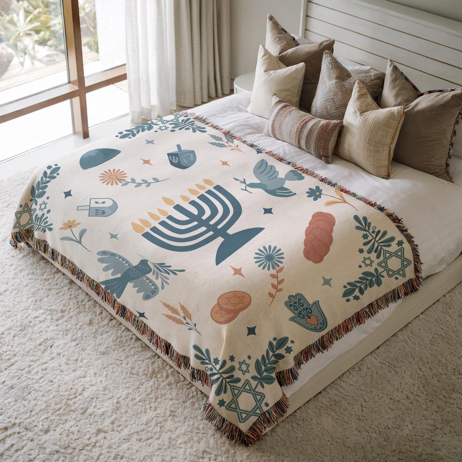 Hanukkah Woven Menorah Blanket | Jewish Wedding Gift | Jewish Home ...
