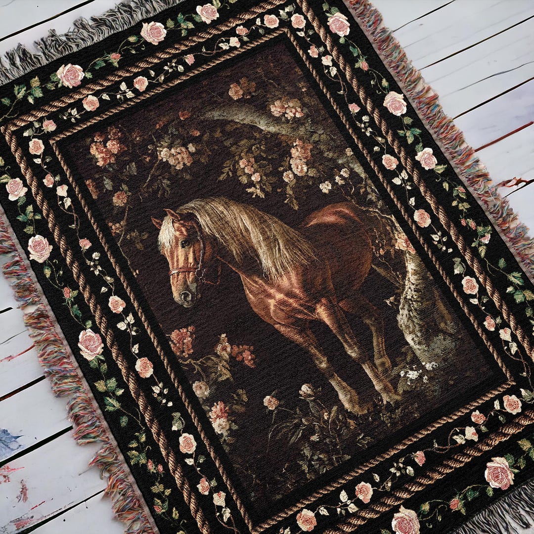Dark Moody Horse Woven Throw Blanket, Countrycore Cozy Farmhouse Decor ...